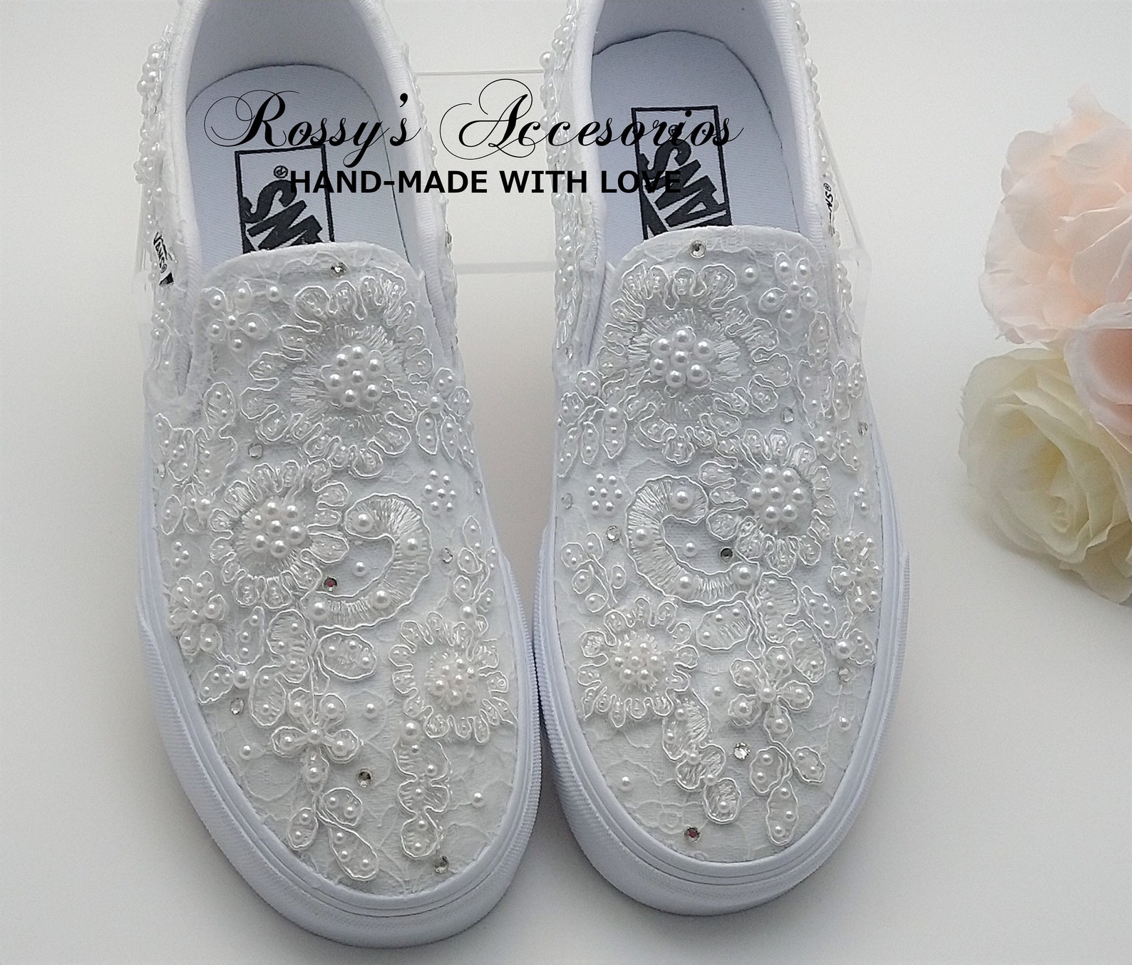 Slip on White Lace Wedding Vans / Wedding Vans Sneakers for - Etsy