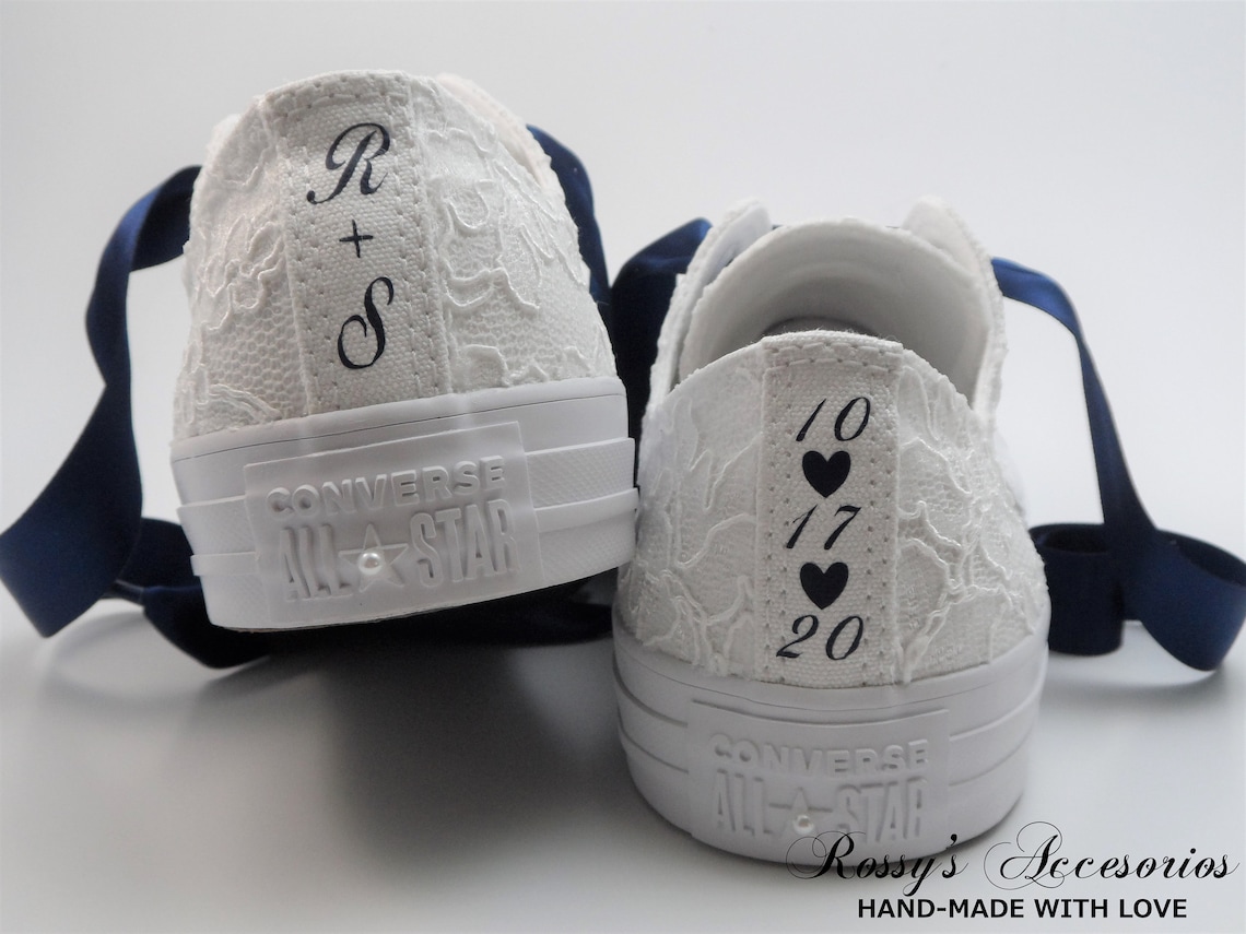 Personalized Navy Blue Wedding Converse / White Lace Converse - Etsy