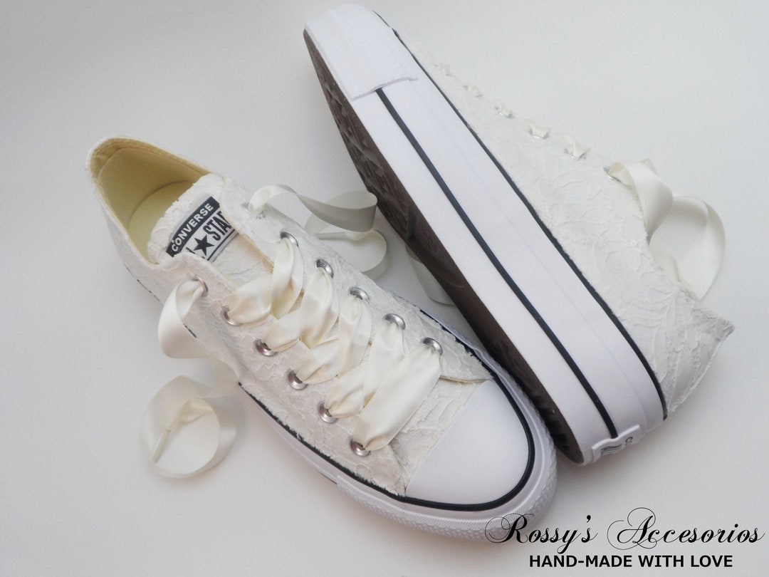 Ivory Sequin Lace Platform Converse / Women's Platform Converse ...