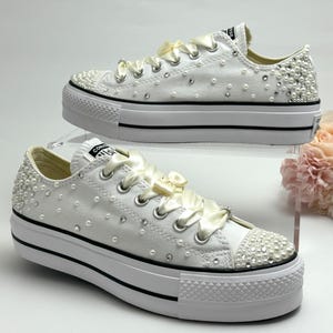 Platform Ivory Pearls Crystal Wedding Converse for Bride / Ivory ...