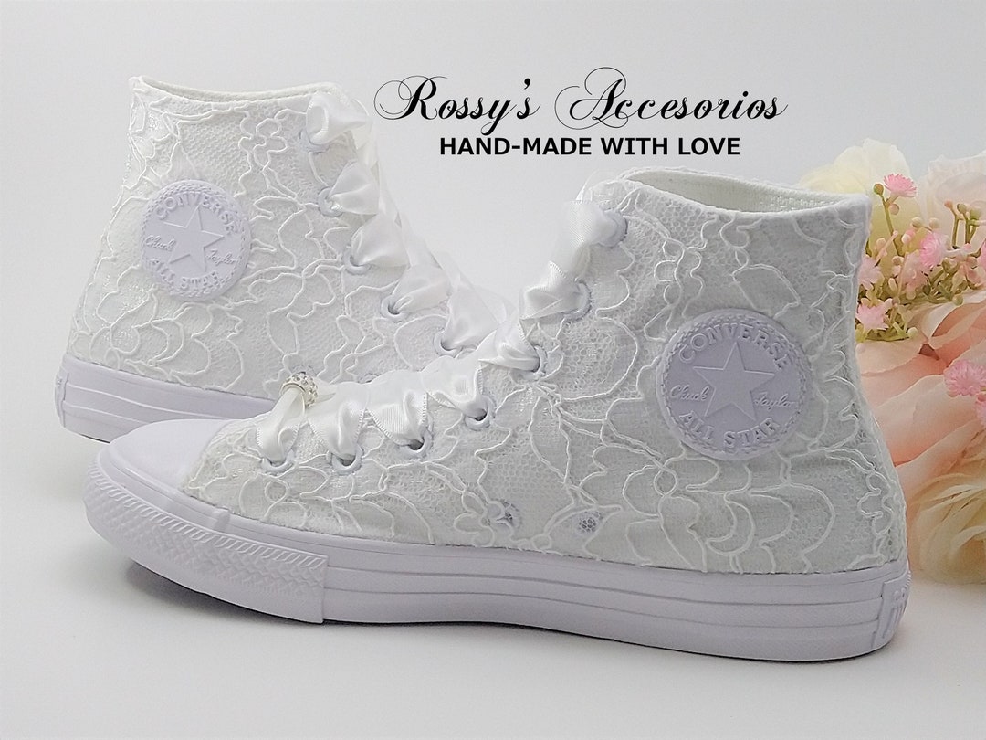 White High Top Converse /women's High Top Converse/ White Lace Converse ...