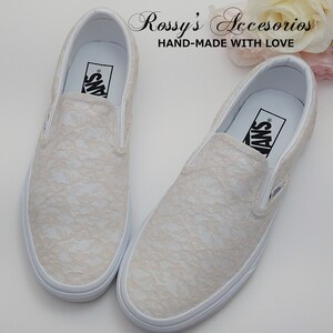Slip on CHAMPAGNE Lace Wedding Vans, Ivory Lace Vans Slip on Sneakers ...