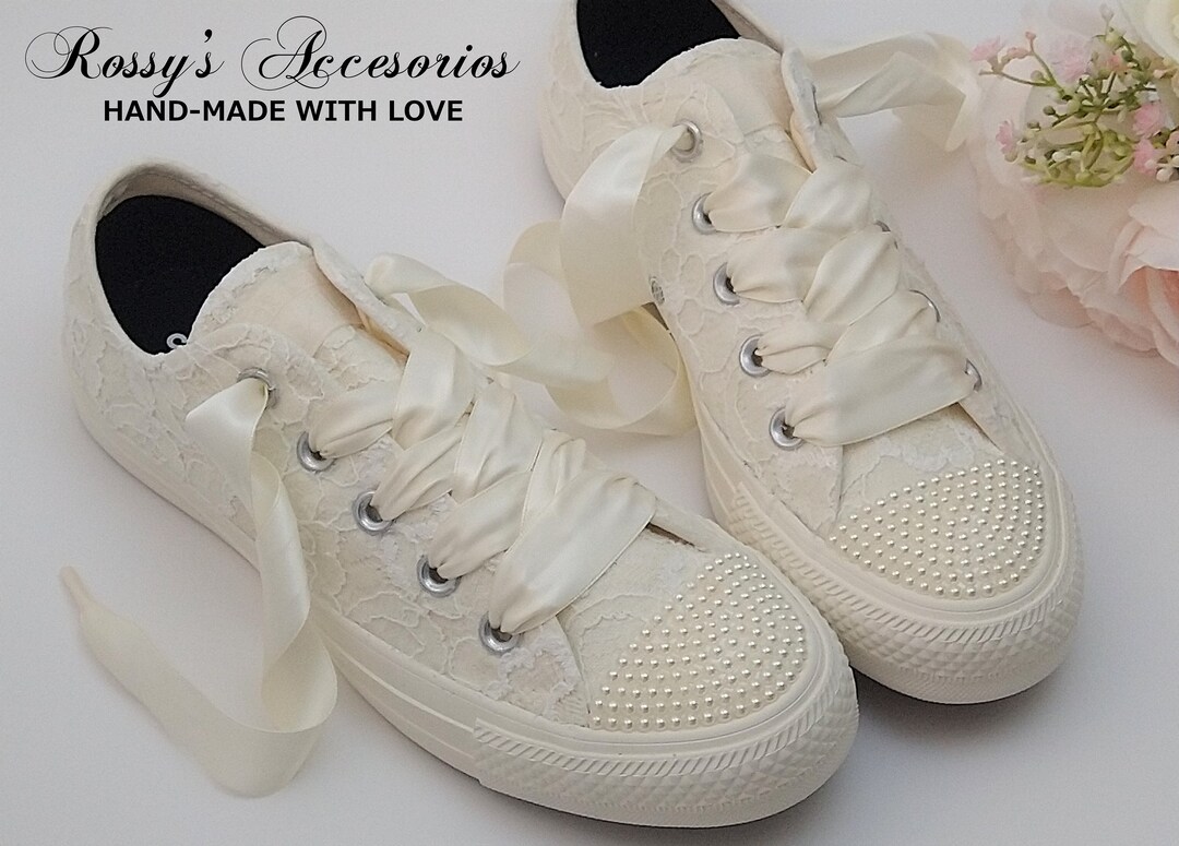 Custom Ivory Wedding Converse / Ivory Sequin Lace Converse /wedding ...