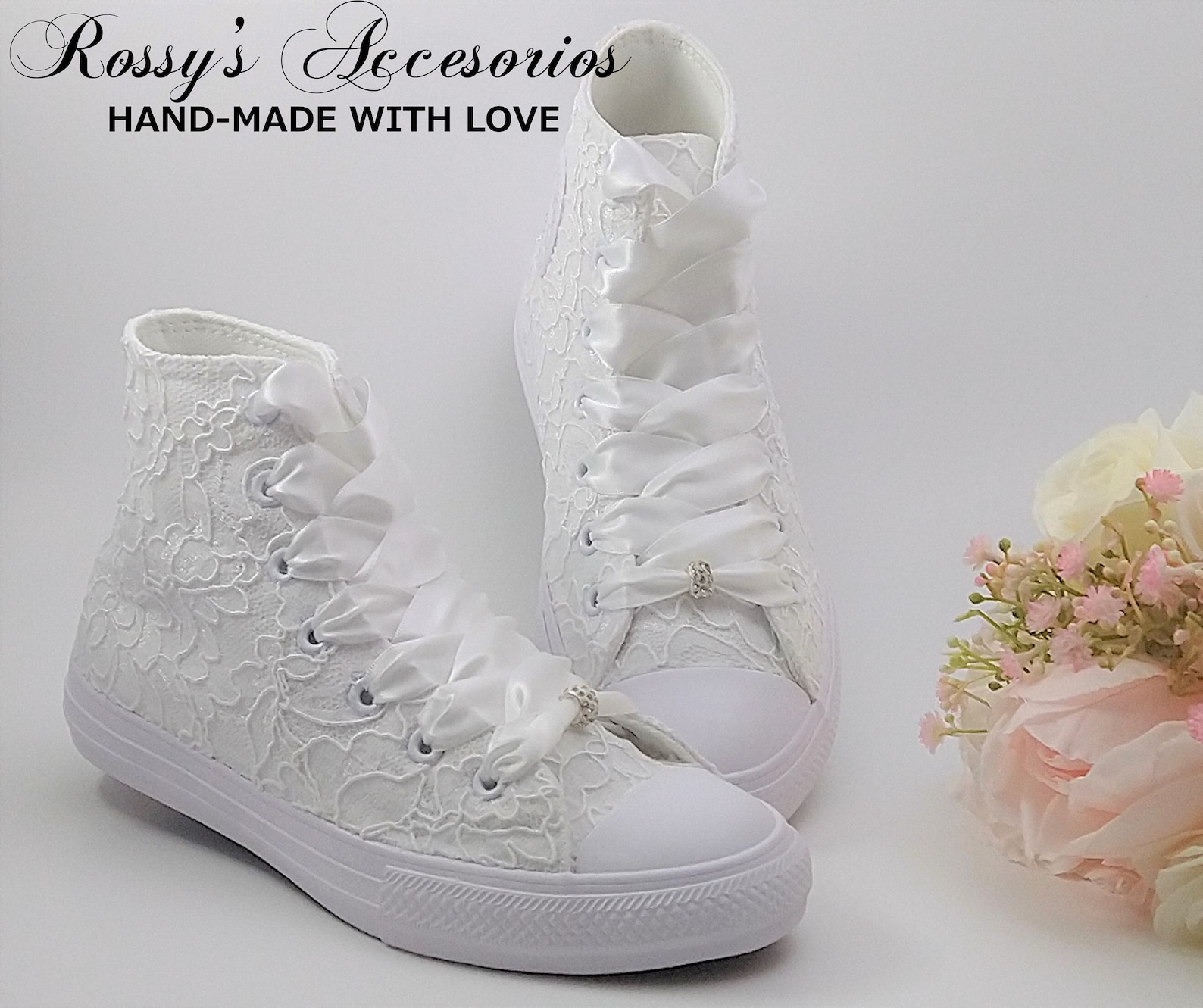 White High Top Converse /women's High Top Converse/ White Lace Converse ...