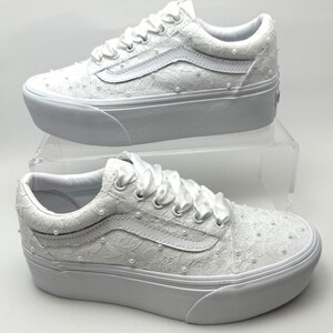 Platform Pearls White Lace Old Skool Wedding Vanswedding Vans Sneakers