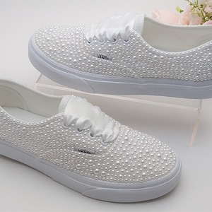 Lace up White Pearls Wedding Vans / Wedding Vans Sneakers for Bride ...