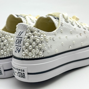 Platform Ivory Pearls Crystal Wedding Converse for Bride / Ivory ...
