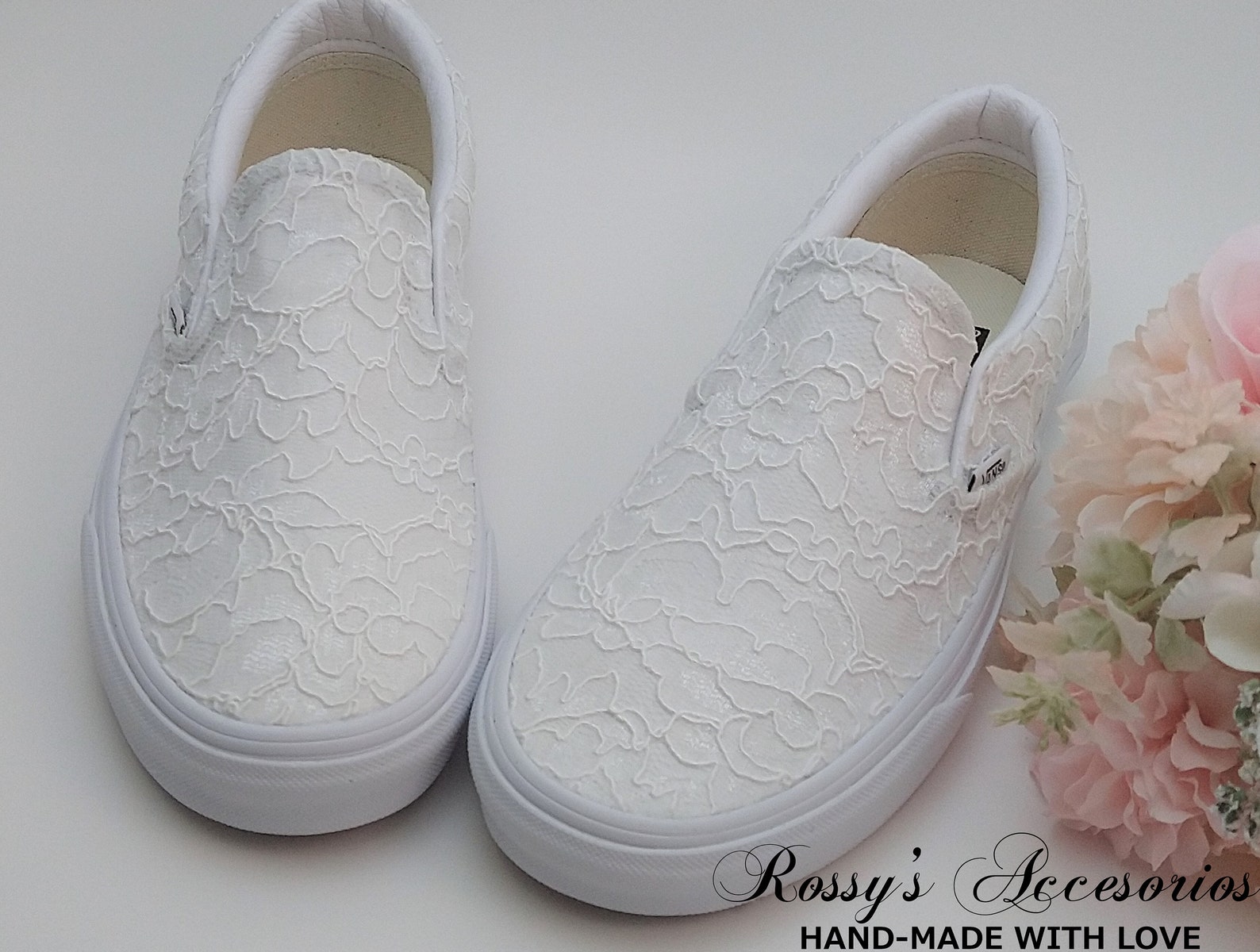 Slip on White Lace Wedding Vans / Lace Vans Slip on Sneakers / - Etsy