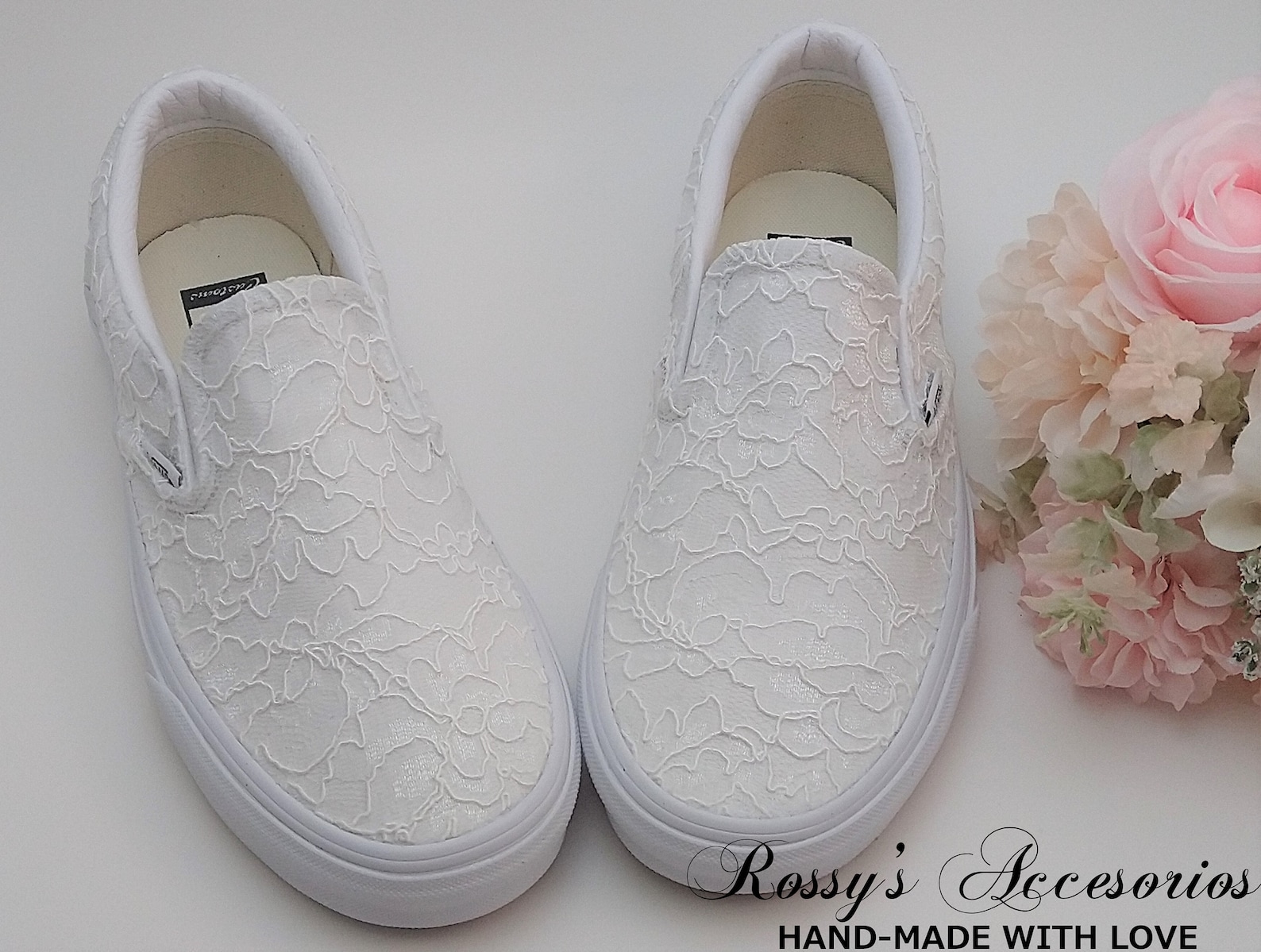 Slip on White Lace Wedding Vans / Lace Vans Slip on Sneakers / - Etsy
