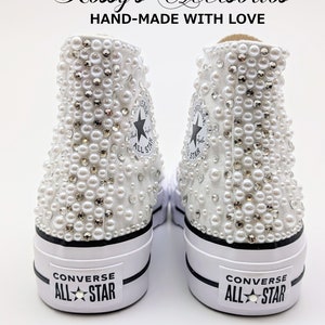 Platform Pearls Crystal Wedding Converse High Top for Bride / White ...