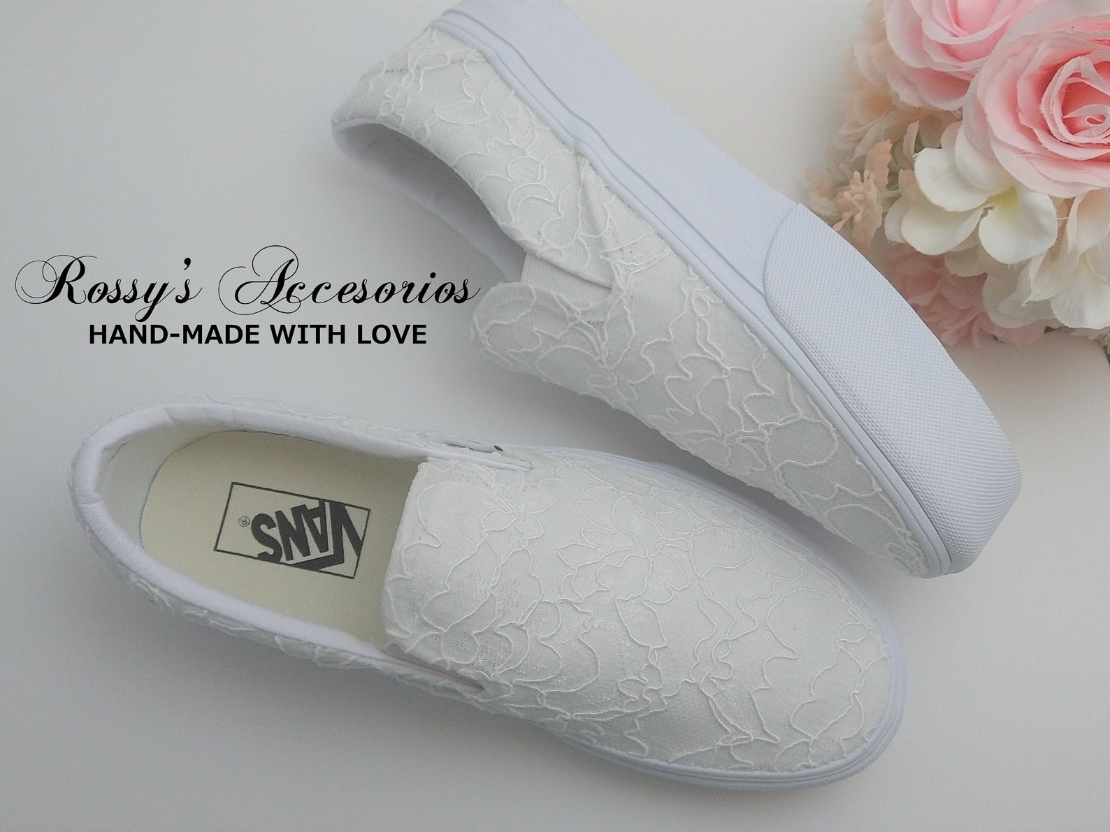 Slip on White Lace Wedding Vans / Lace Vans Slip on Sneakers / - Etsy