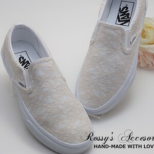 Slip on CHAMPAGNE Lace Wedding Vans, Ivory Lace Vans Slip on Sneakers ...