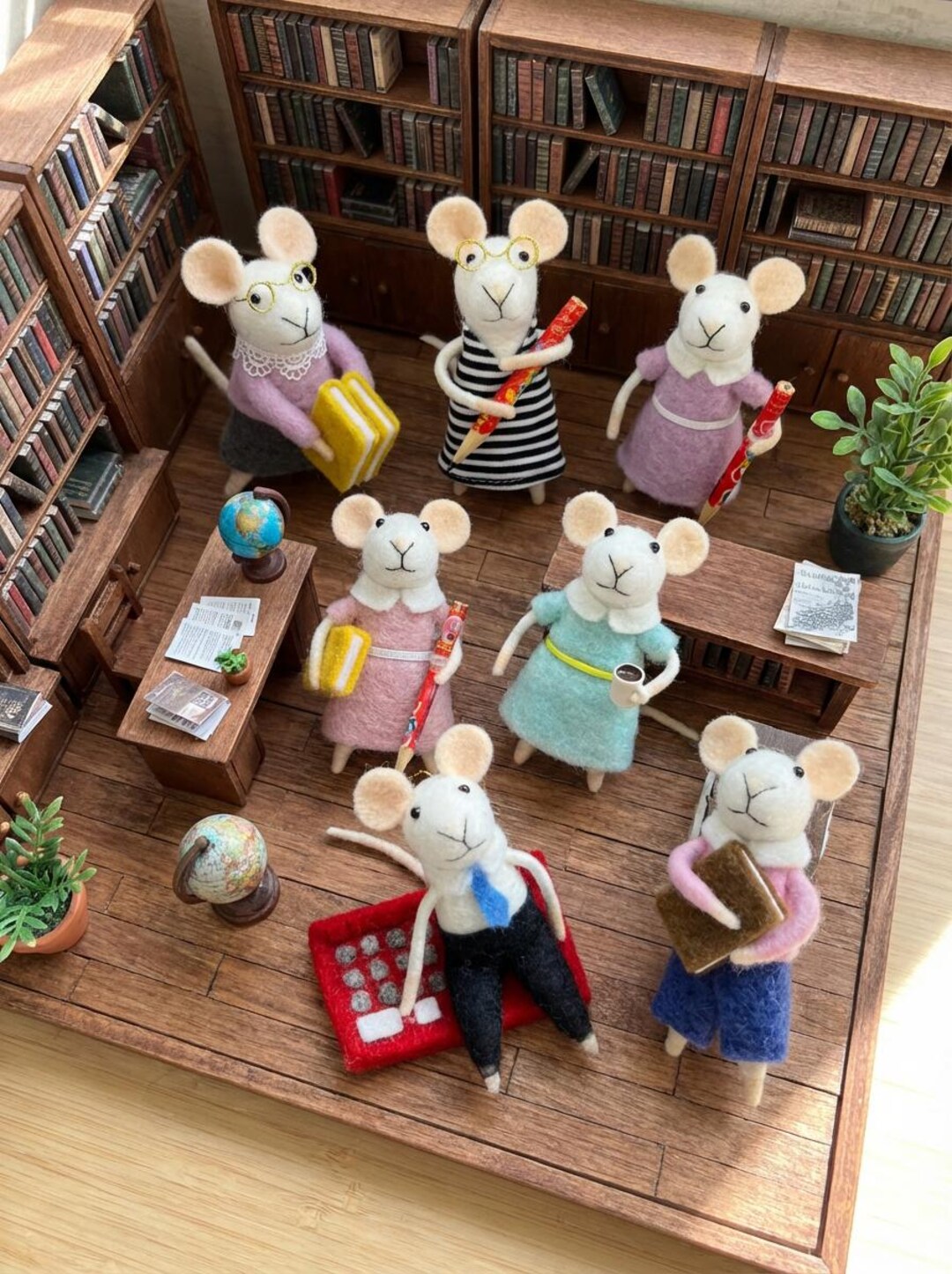 Handmade Wool Felted Library Mouse Figurines – Wool Felt Academic ...