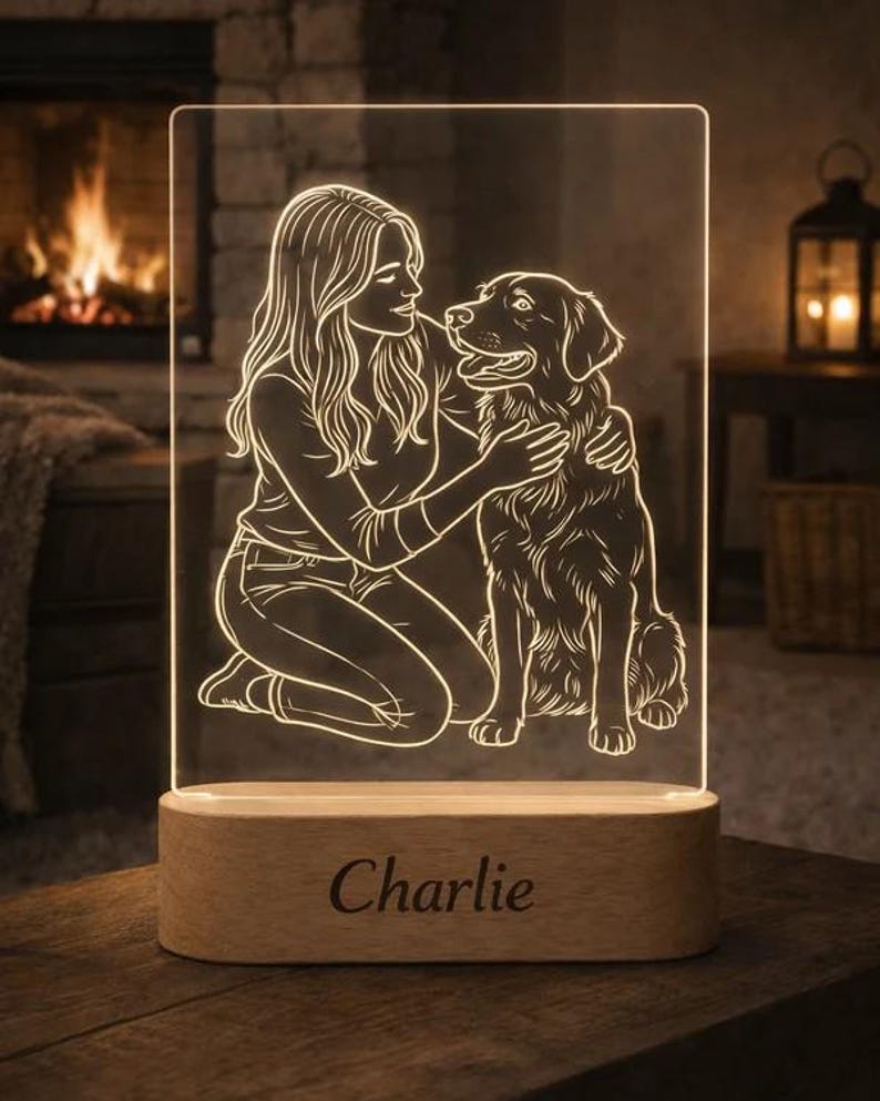 Custom Photo Line Art Night Light, Personalised Acrylic LED Lamp ...