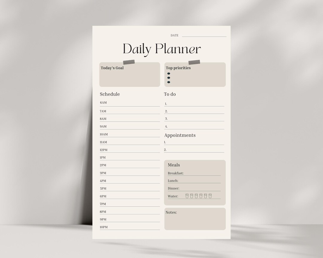 Minimalist Daily Planner Printable, Productivity Schedule Template ...