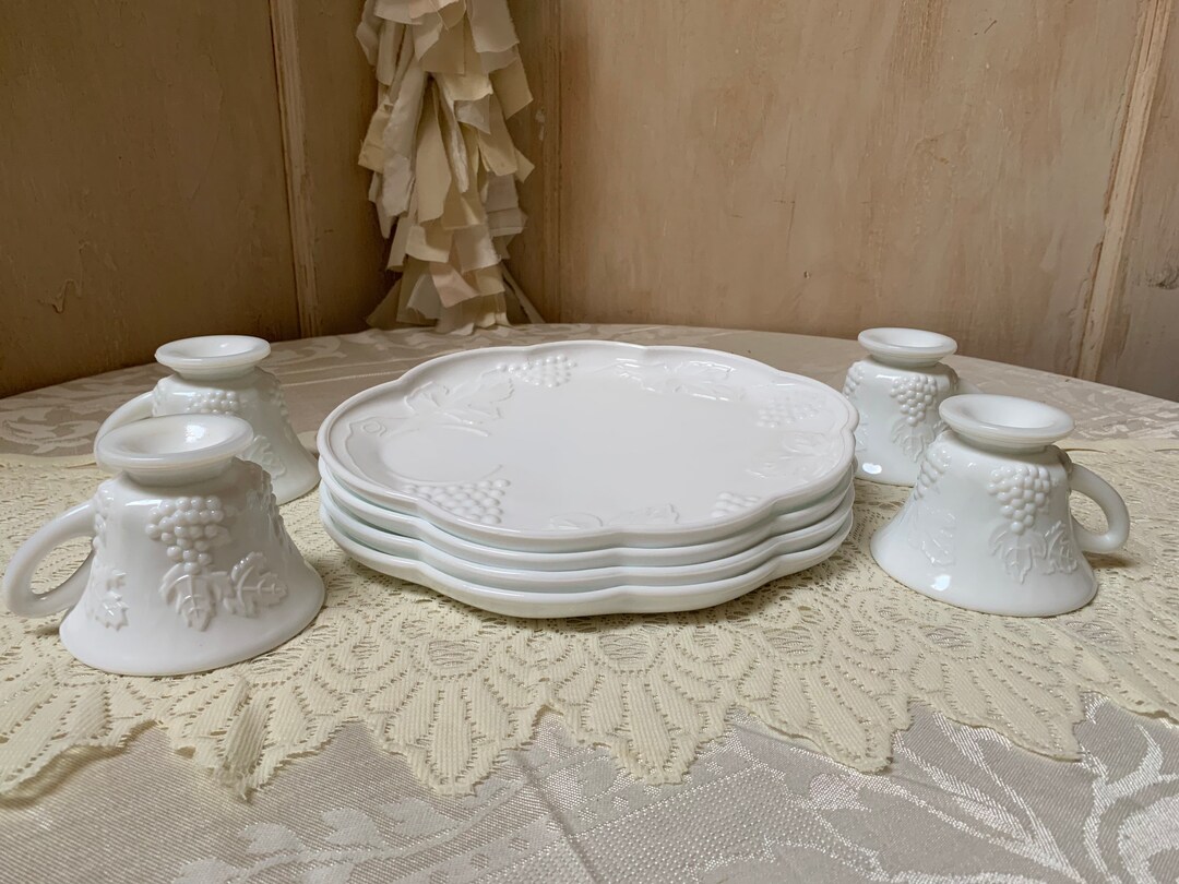 Vintage Colony Harvest Milk Glass 8 Piece Snack Set, Harvest Milk Glass ...