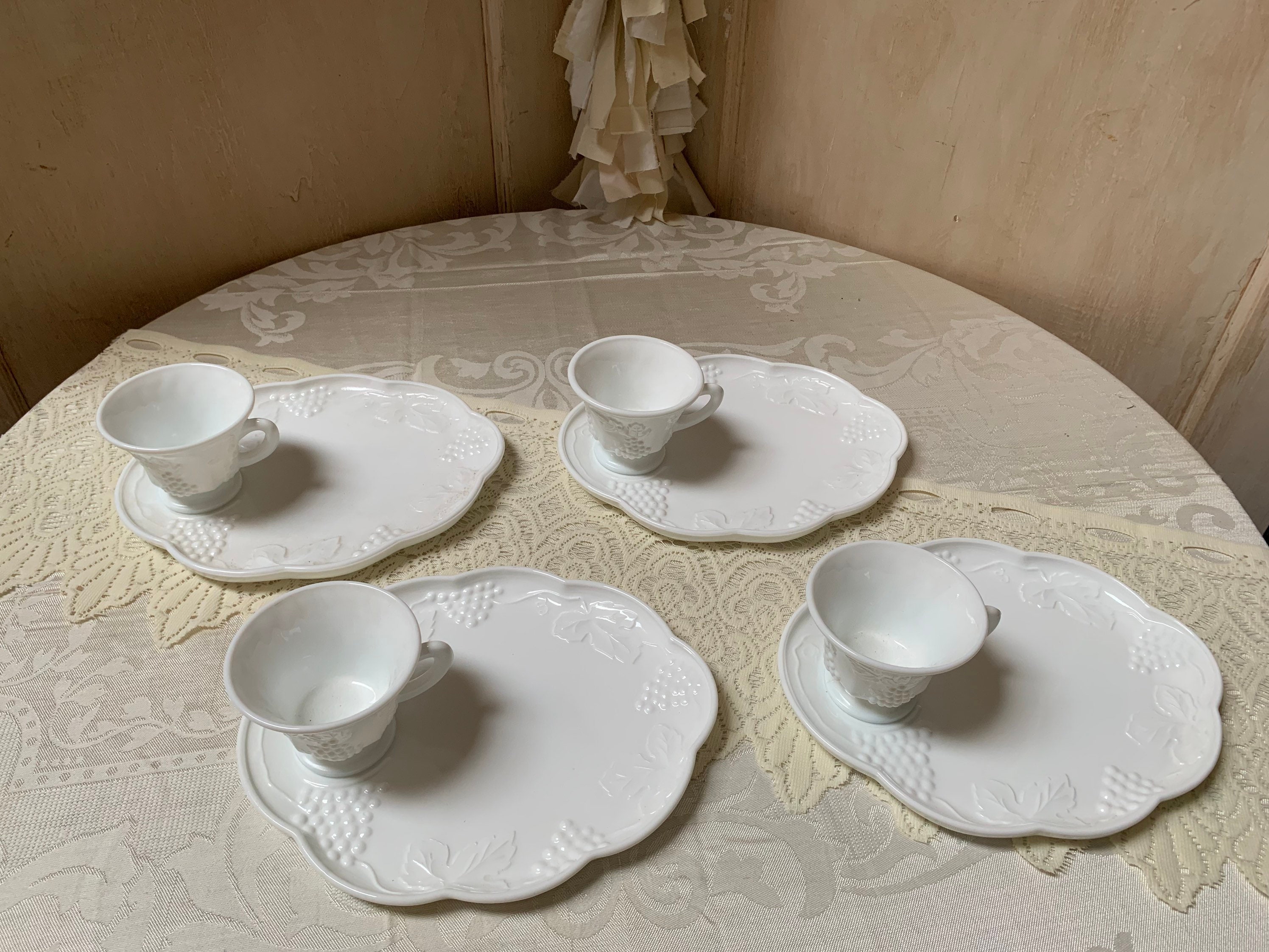 Vintage Colony Harvest Milk Glass 8 Piece Snack Set, Harvest Milk Glass ...