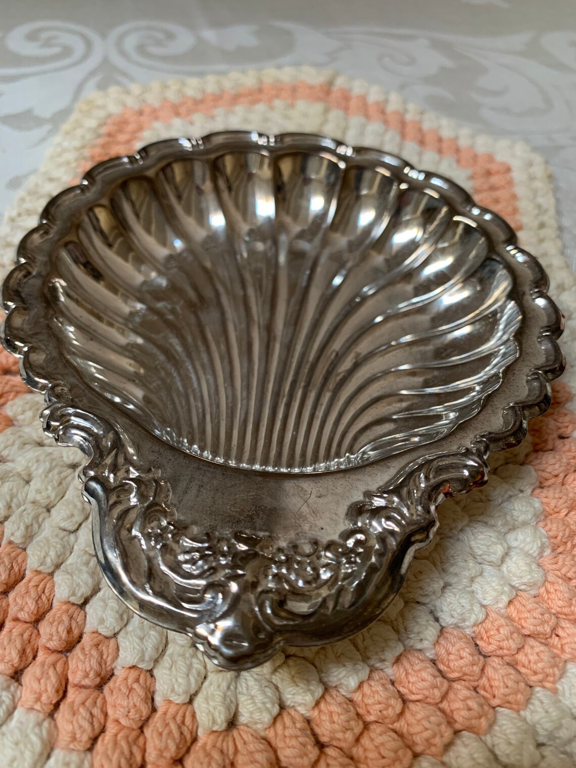 Vintage Crescent Silver Seashell Clam Shellcondiment Candy Trinket Dish ...