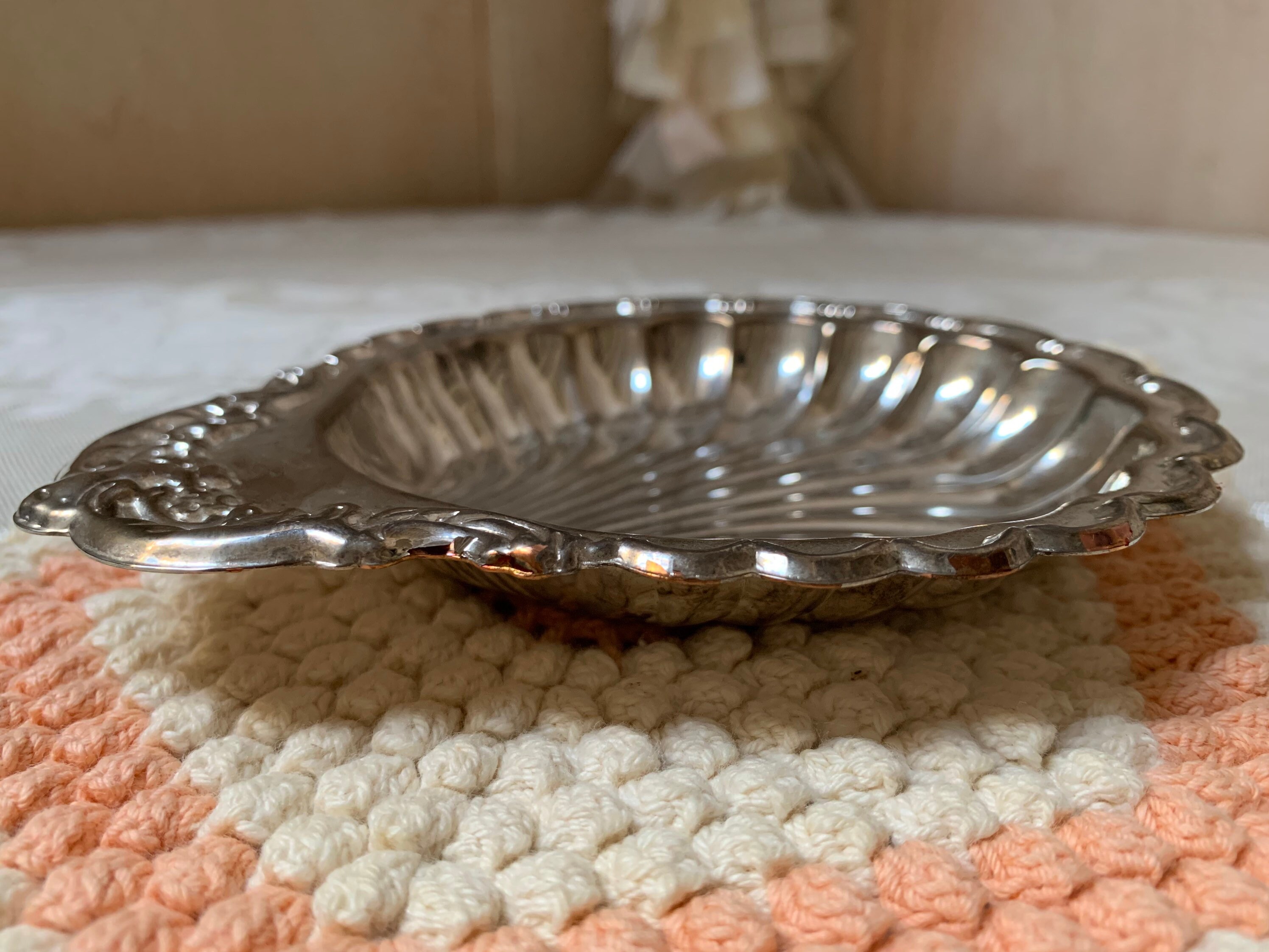 Vintage Crescent Silver Seashell Clam Shellcondiment Candy Trinket Dish ...