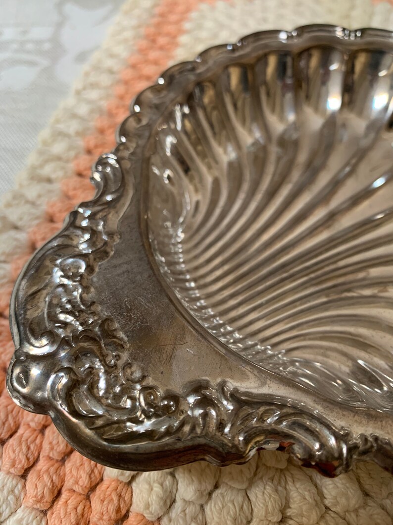 Vintage Crescent Silver Seashell Clam Shellcondiment Candy Trinket Dish ...
