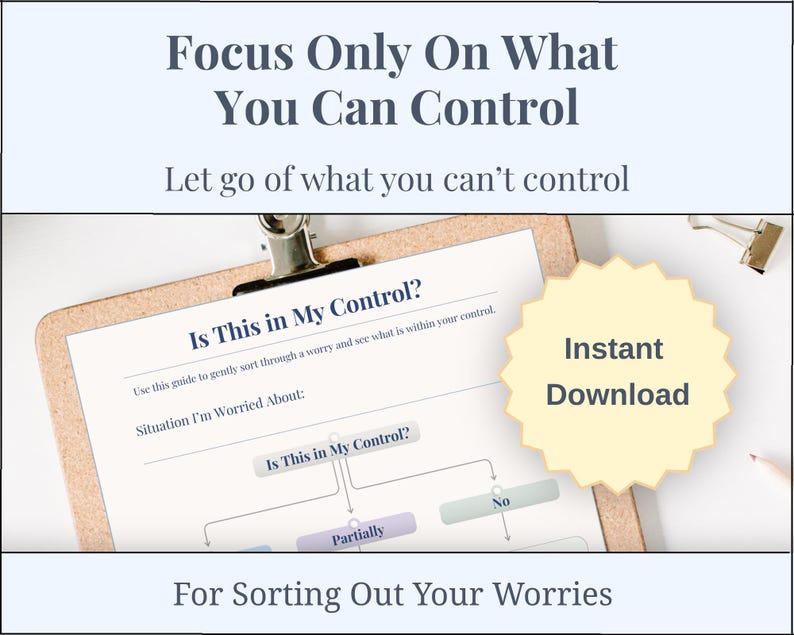 Is This in My Control? Anxiety Worksheet, Worry Printable, Overthinking ...