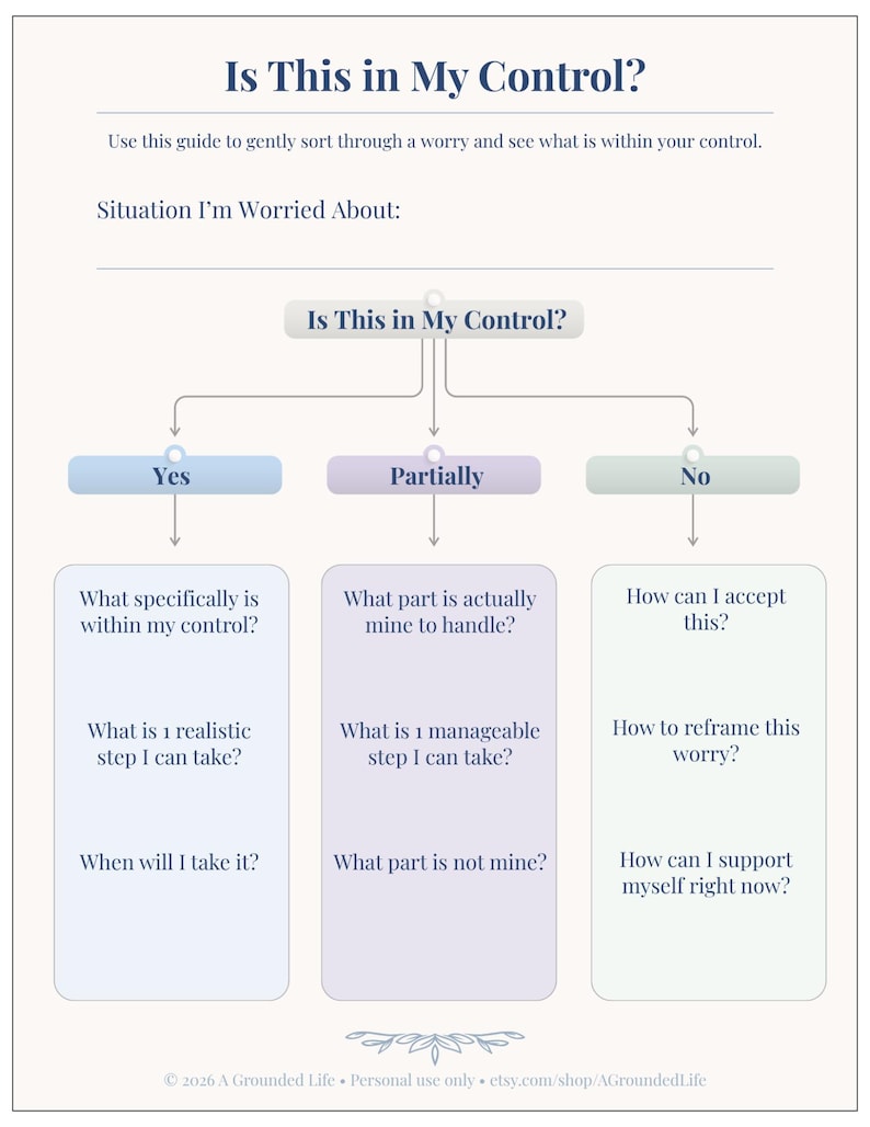 Is This in My Control? Anxiety Worksheet, Worry Printable, Overthinking ...
