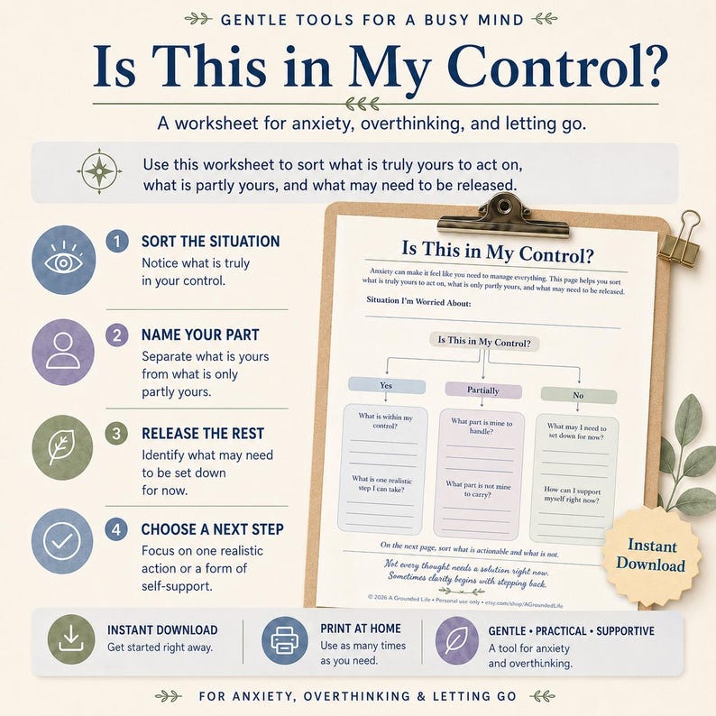 Is This in My Control? Anxiety Worksheet, Worry Printable, Overthinking ...