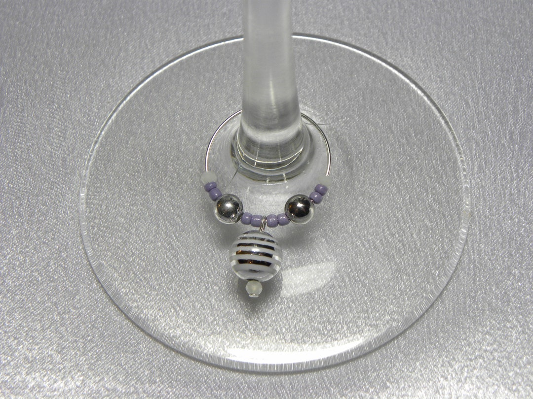 Striped Ball Wine Charms: Silver Christmas Tree Balls, Seed Beads - Etsy