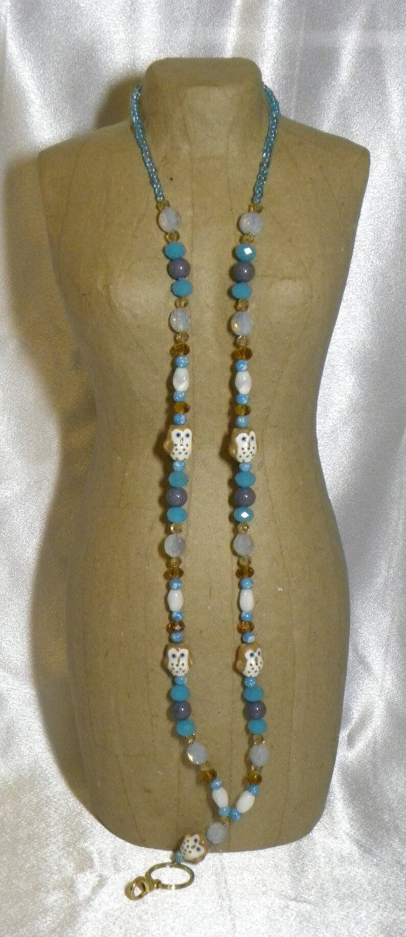 Key/badge Holder Lanyard: Ocean Blue Gray Brown and Smoky - Etsy