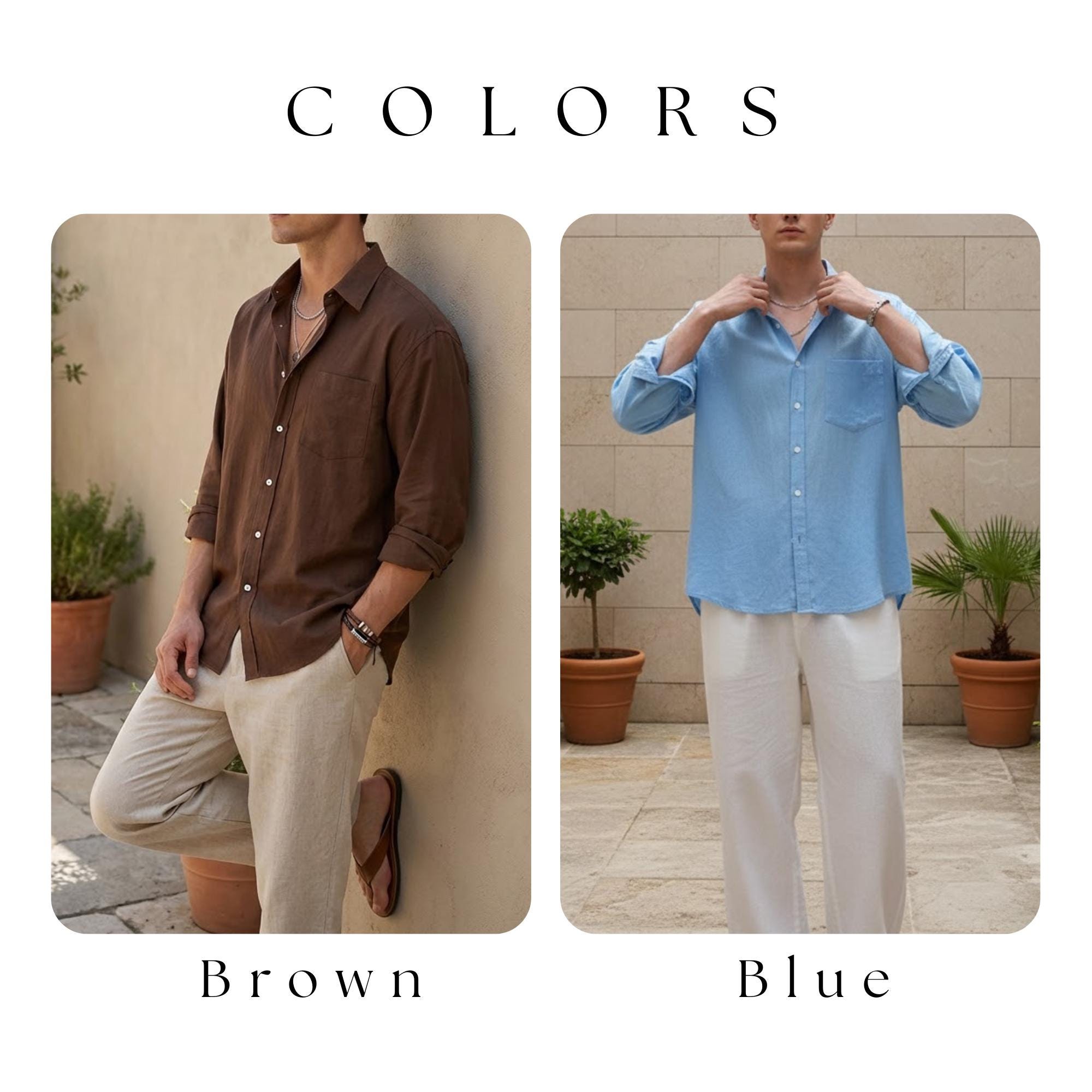 Men’s Linen Shirt Button up – Relaxed Fit Summer Long Sleeve, Beach ...