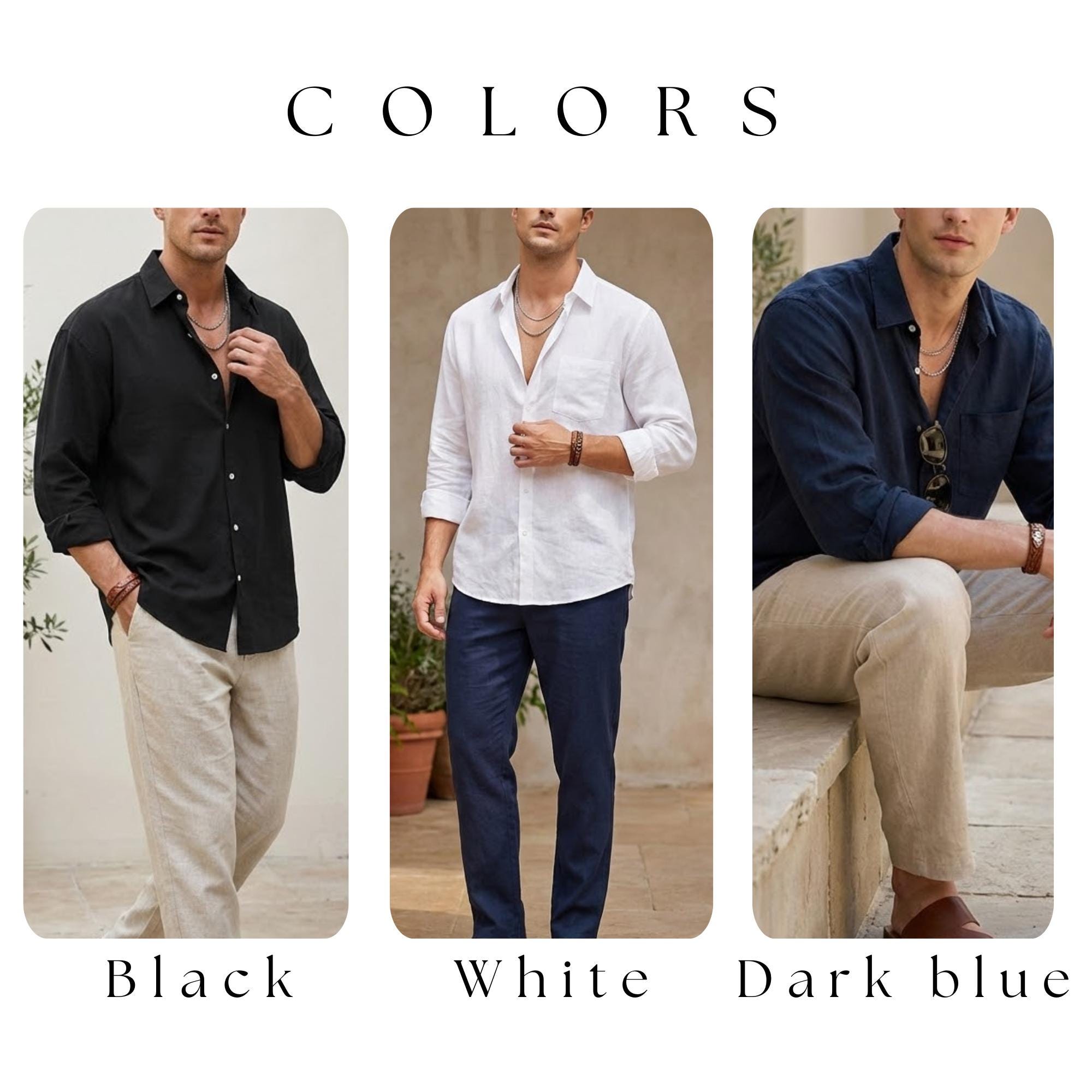 Men’s Linen Shirt Button up – Relaxed Fit Summer Long Sleeve, Beach ...