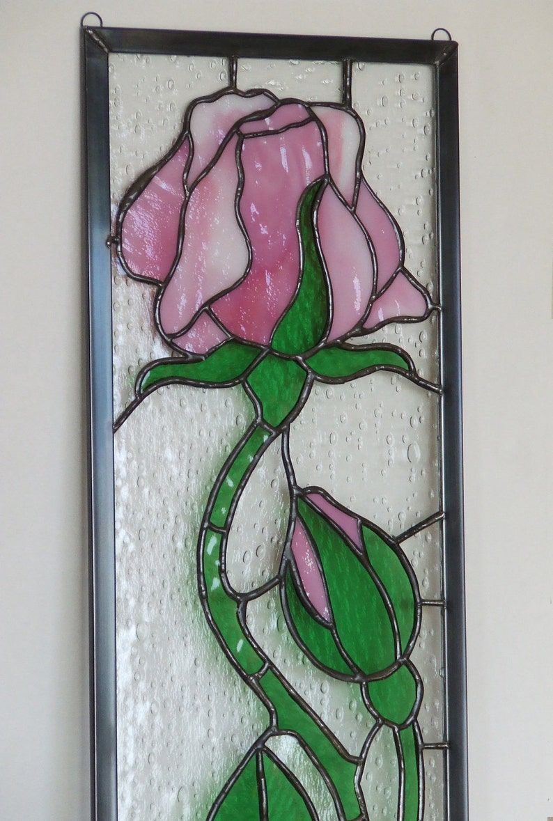 Stained Glass Rose With Rosebud Window Panel Etsy