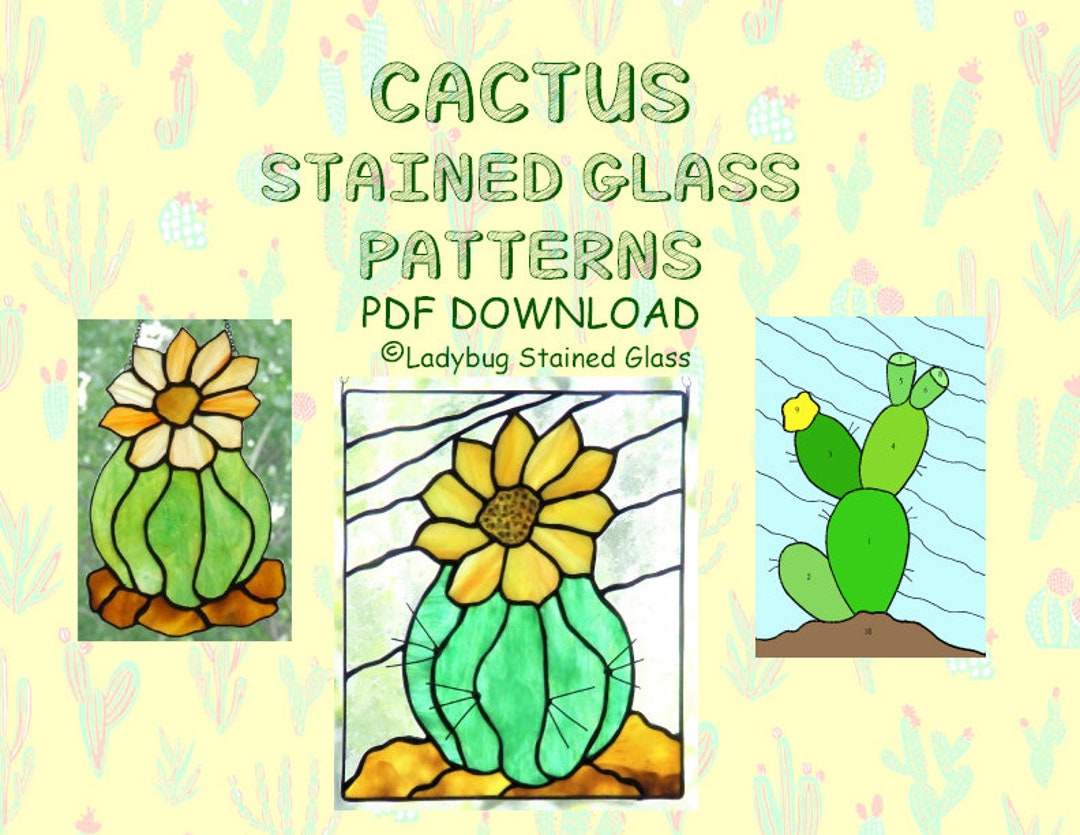 Cactus Stained Glass Patterns: Barrel & Prickly Pear (PDF Download) - Etsy