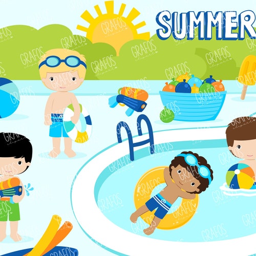GIRLS POOL PARTY Digital Clipart Set Pool Clipart Summer - Etsy