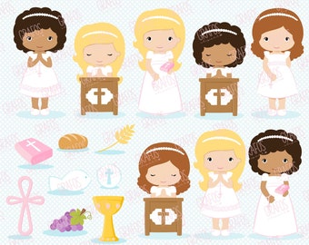 GIRLS FIRST COMMUNION 1 - Digital Clipart Set, My First Communion ...