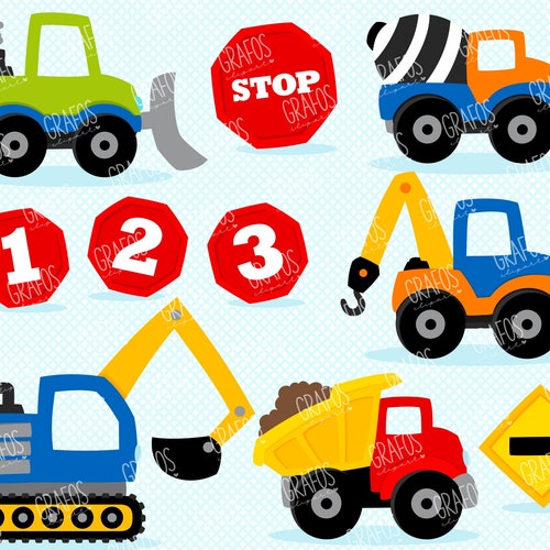 CONSTRUCTION TRUCKS Digital Clipart Set Construction - Etsy