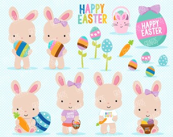 EASTER BUNNIES 2 Digital Clipart Set, Bunnies Clipart, Easter Clipart ...