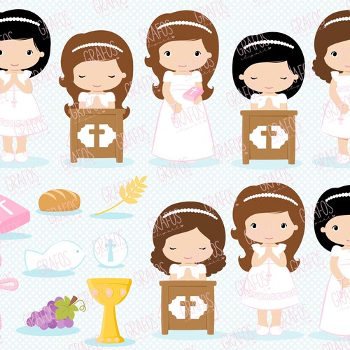 GIRLS FIRST COMMUNION 4 Digital Clipart Set My First - Etsy