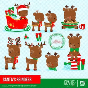 SANTA'S REINDEER - Digital Clipart Set, Merry Christmas Clipart ...