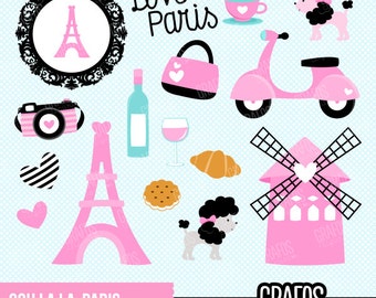 GIRLS IN PARIS Digital Clipart Set Imagenes de Paris Paris | Etsy