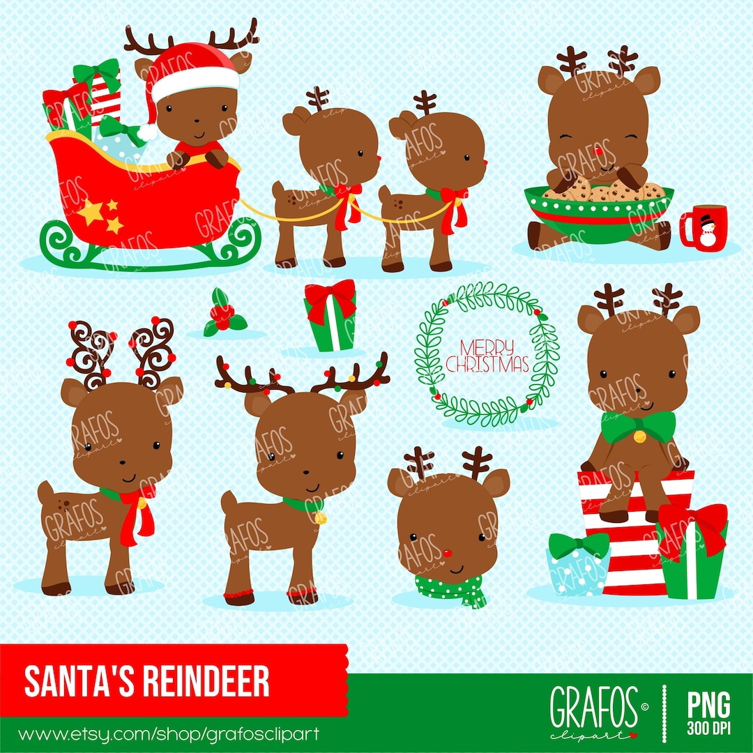 SANTA'S REINDEER - Digital Clipart Set, Merry Christmas Clipart ...