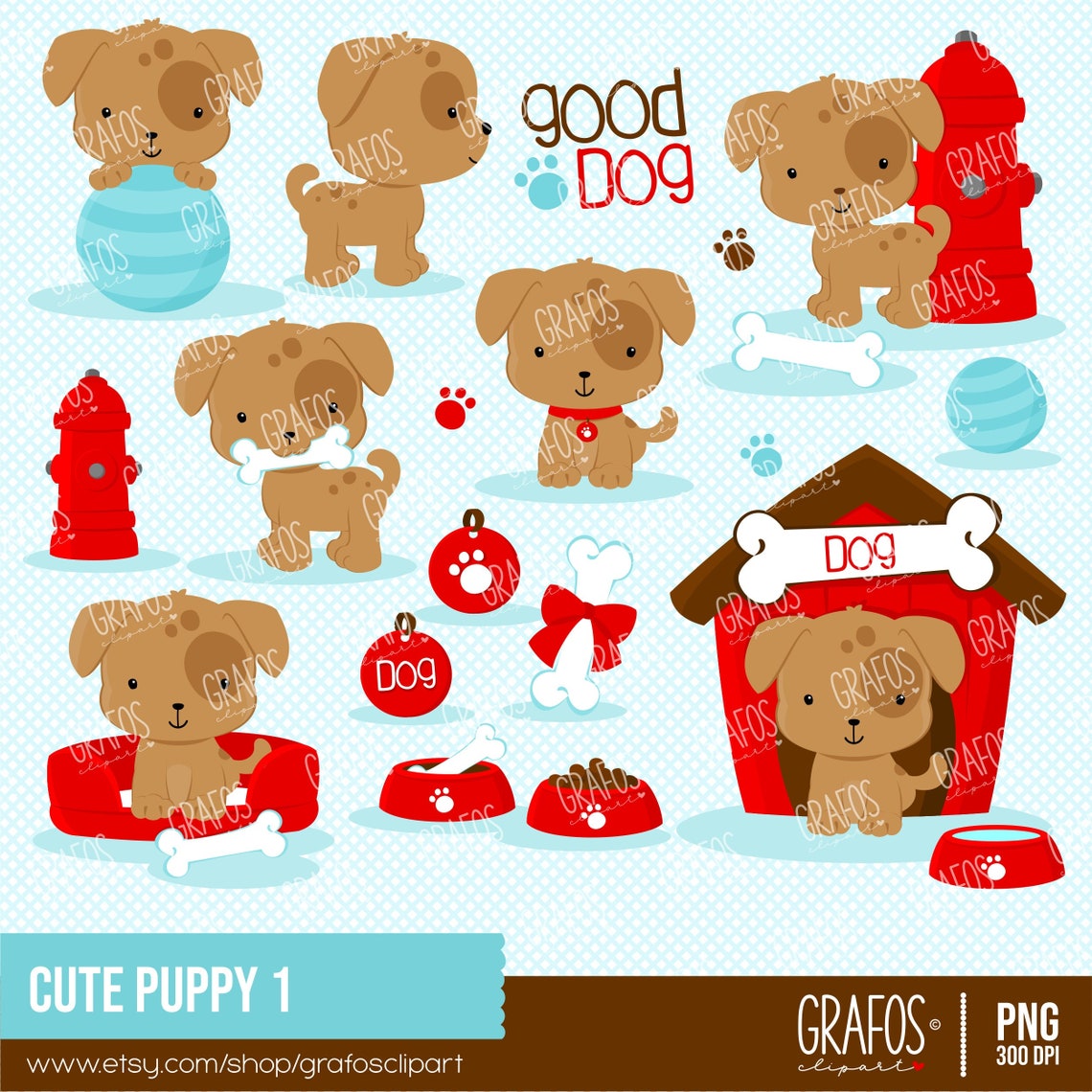 CUTE PUPPY 1 Digital Clipart Set Puppy Clipart Dog - Etsy