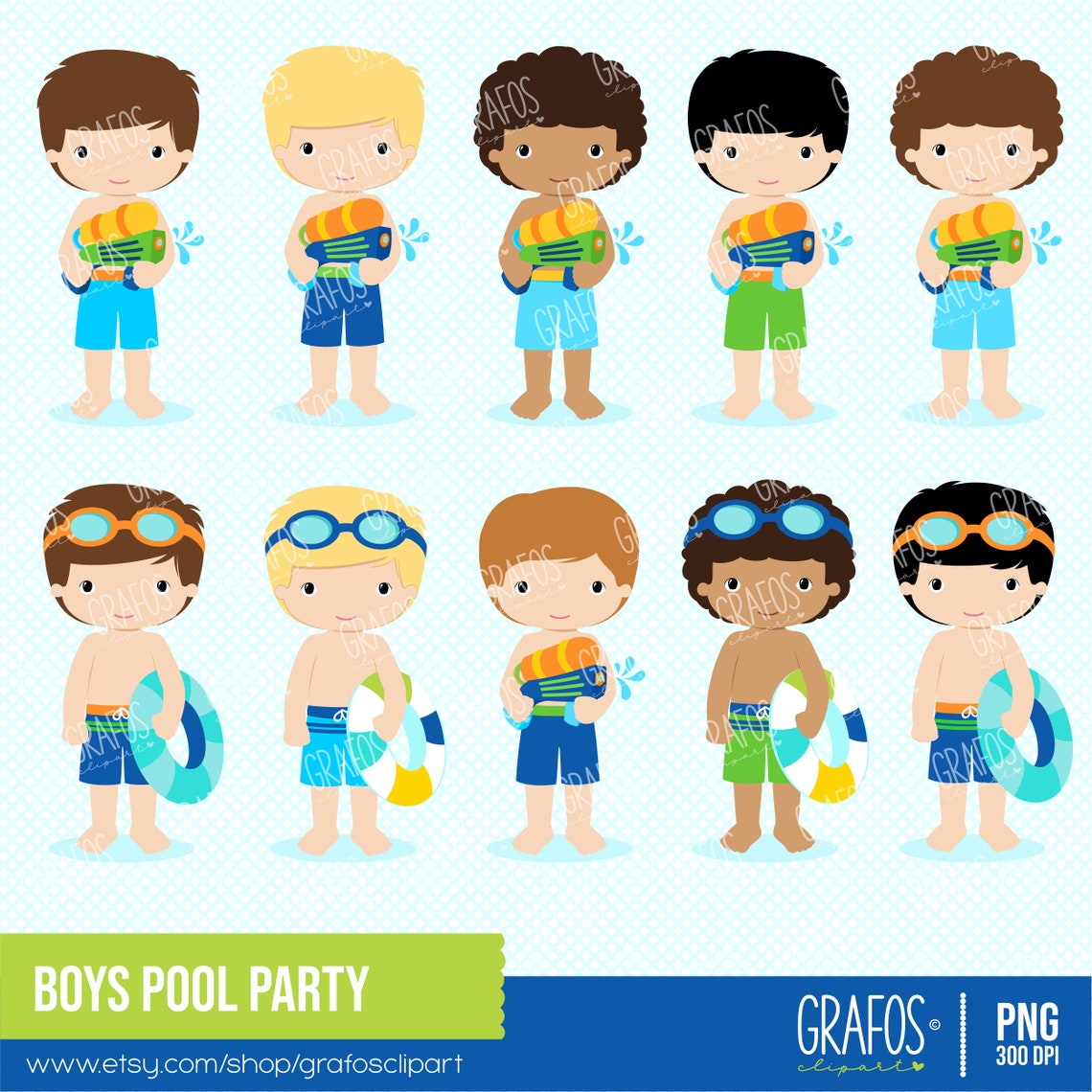 BOYS POOL PARTY Digital Clipart Set Pool Clipart Summer - Etsy