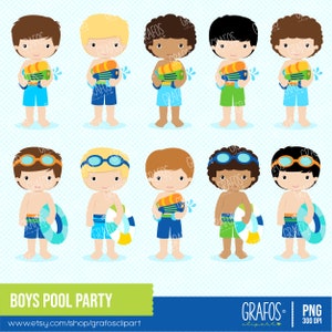 BOYS POOL PARTY - Digital Clipart Set, Pool Clipart, Summer Clipart ...