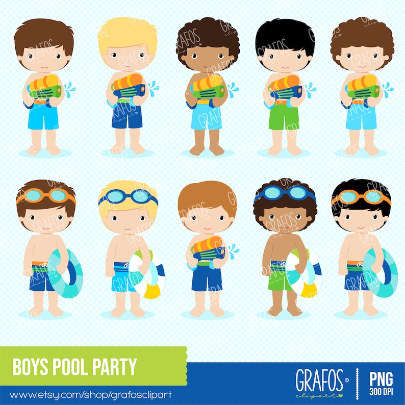 BOYS POOL PARTY Digital Clipart Set Pool Clipart Summer - Etsy