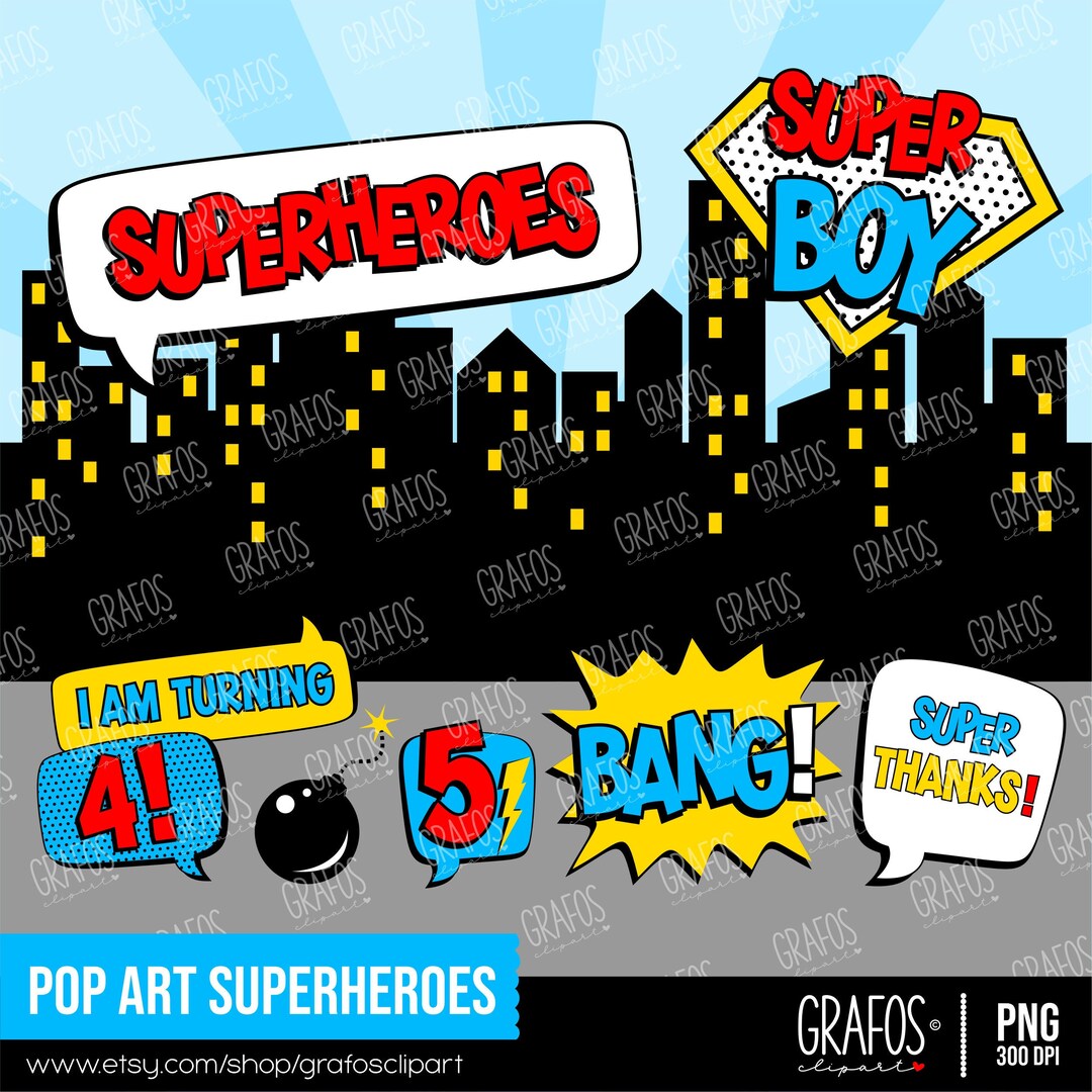 POP ART SUPERHEROES - Digital Clipart Set, Superheroes Clipart, Boys ...