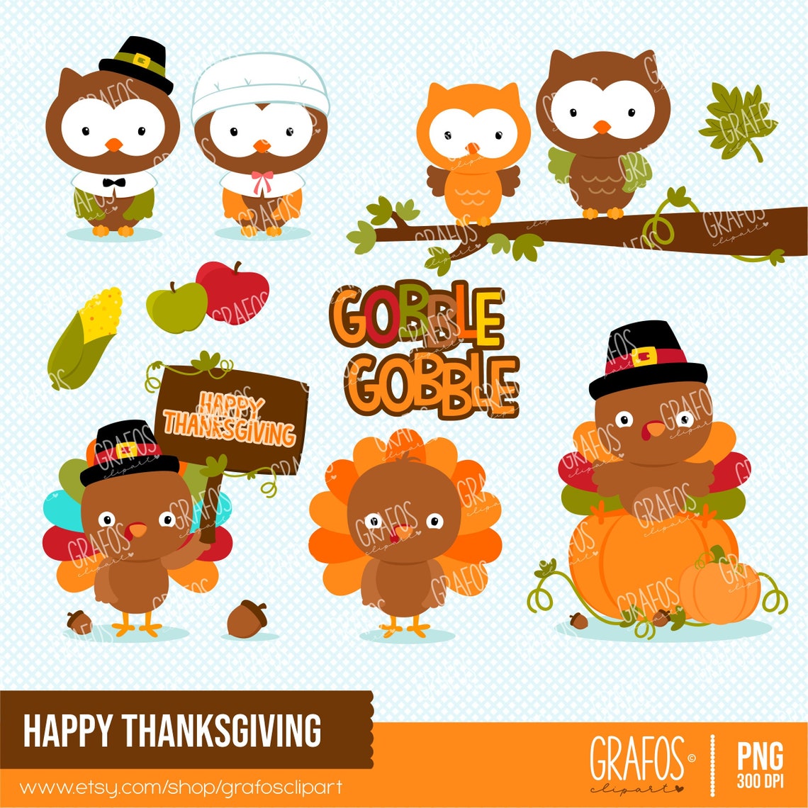 HAPPY THANKSGIVING Digital Clipart Set Thanksgiving - Etsy