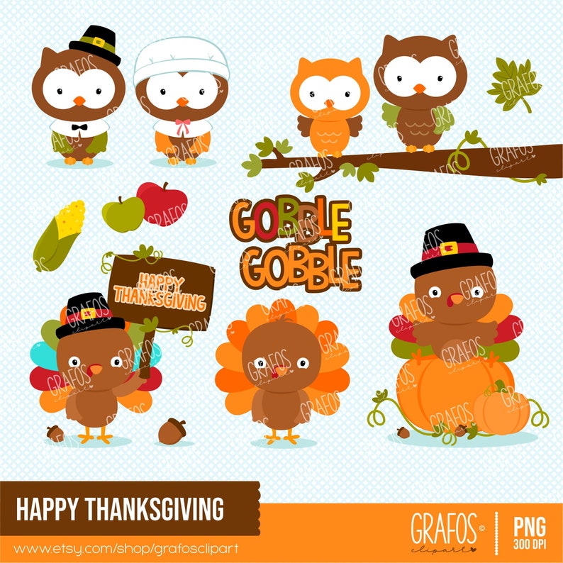 HAPPY THANKSGIVING Digital Clipart Set Thanksgiving - Etsy