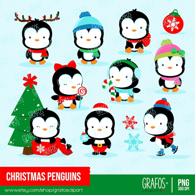 CHRISTMAS PENGUINS Digital Clipart Set Merry Christmas - Etsy