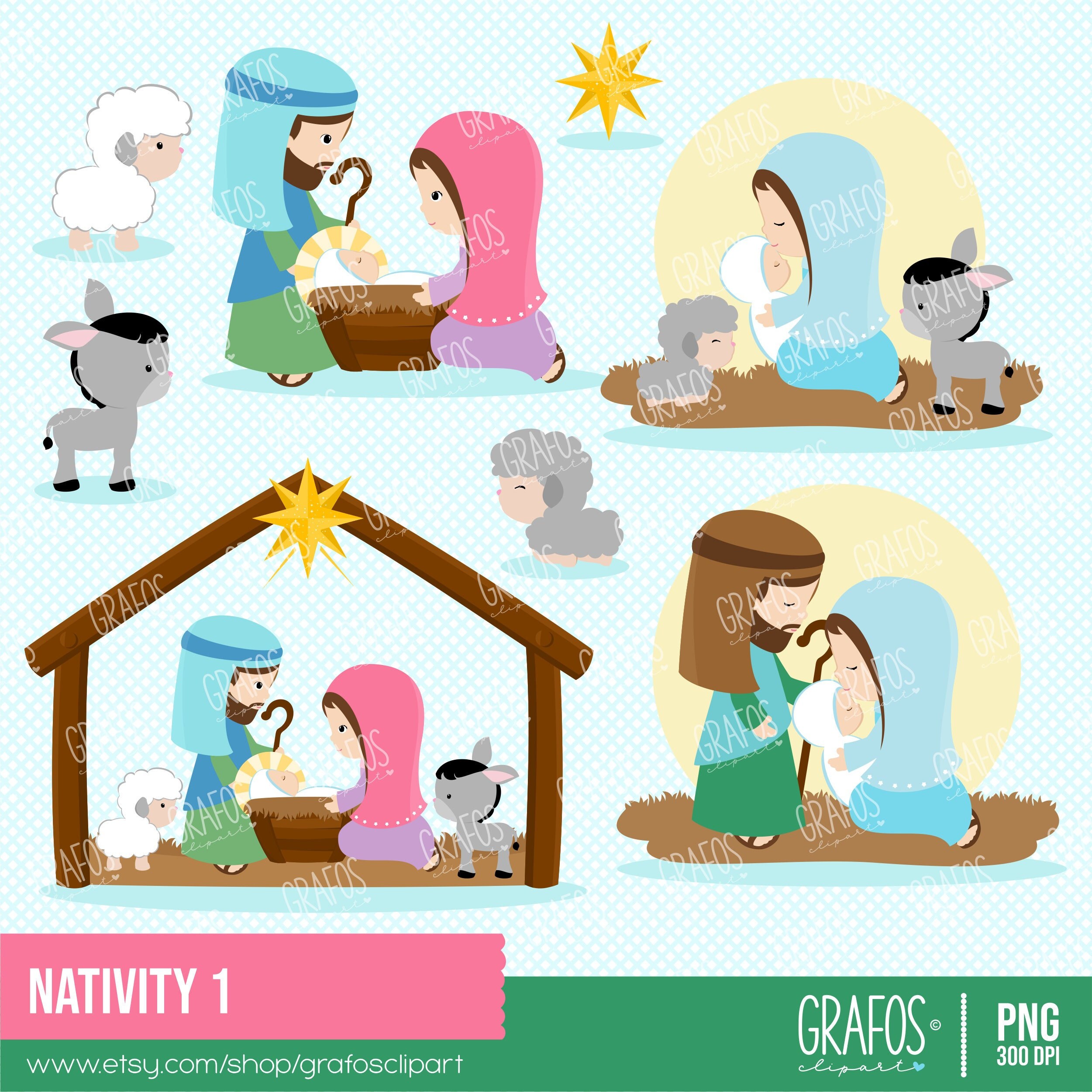 NATIVITY 1 Digital Clipart Set Nativity Clipart Christmas - Etsy
